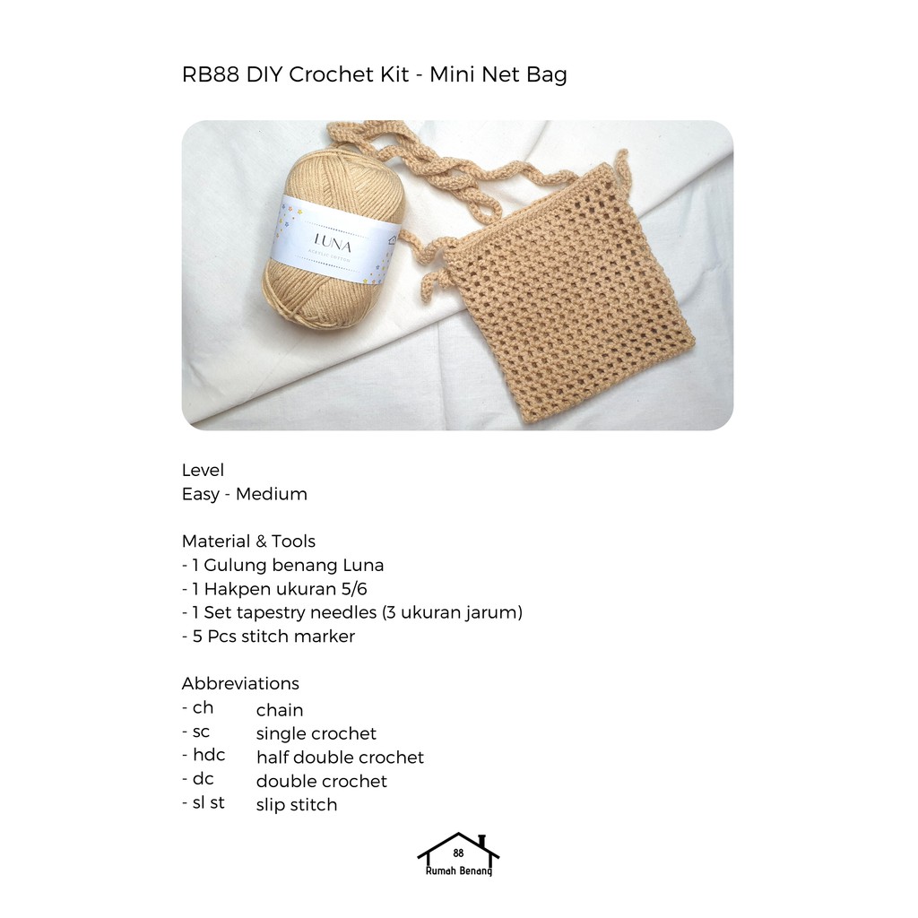 Jual RB88 DIY Crochet Kit/Paket Rajut - Mini Net Bag | Shopee Indonesia
