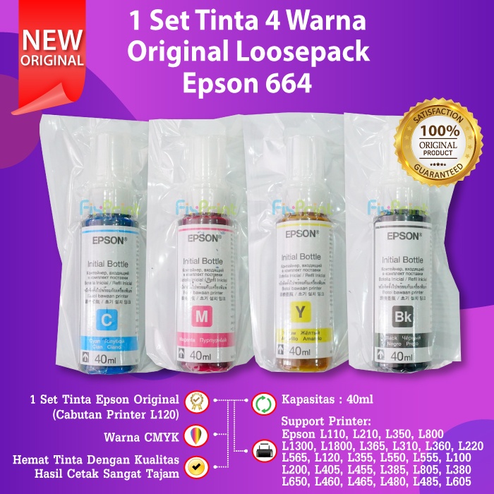Jual Tinta Printer Epson L120 664 T6641 Original 100% Loosepack 1 Set 4 Warna | Shopee Indonesia