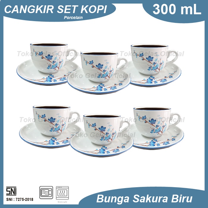 Jual 1 Set Isi 6 Pcs Cangkir Keramik Bunga Sakura Biru dan Tatakan ...