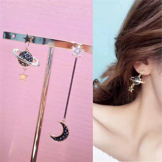 Jual Anting tusuk korea Model Bulan / Bintang / Planet Asimetris untuk ...