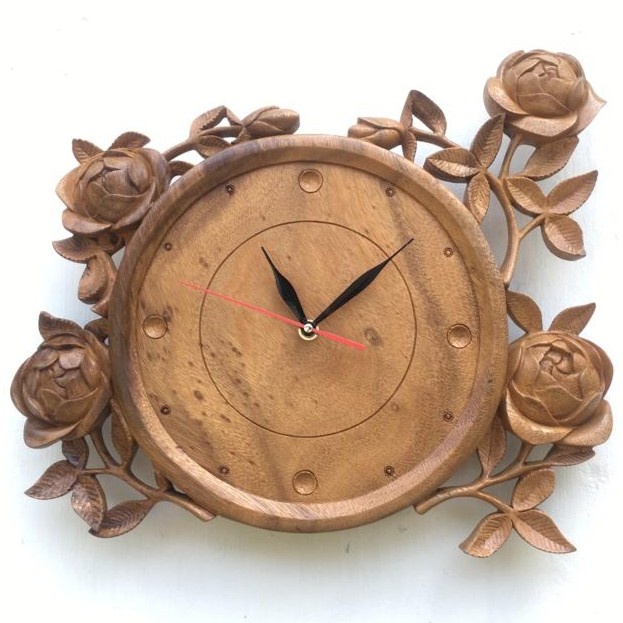 Jual Jam Dinding Bunga Mawar Kayu Ukiran Bali Ukuran 35x40x2.5 cm ...