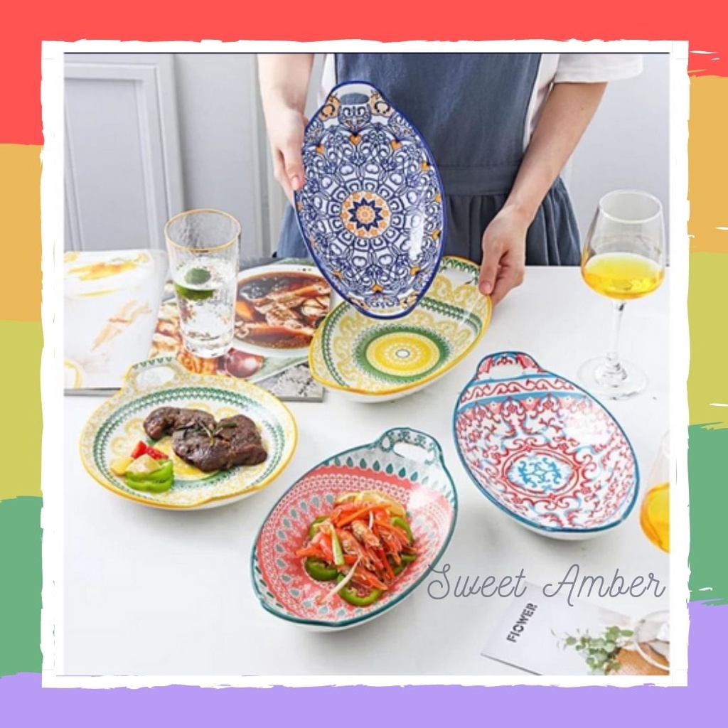 Jual Piring Pesta Bentuk Oval Keramik Import Cantik Mewah Motif Maroko ...