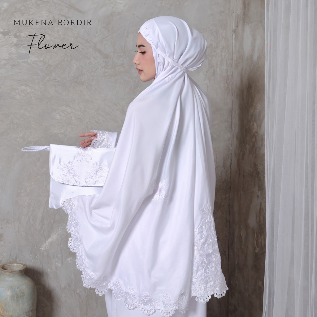 Jual Mukena Dewasa Putih Polos Renda Bordir Katun Mikro | Shopee Indonesia