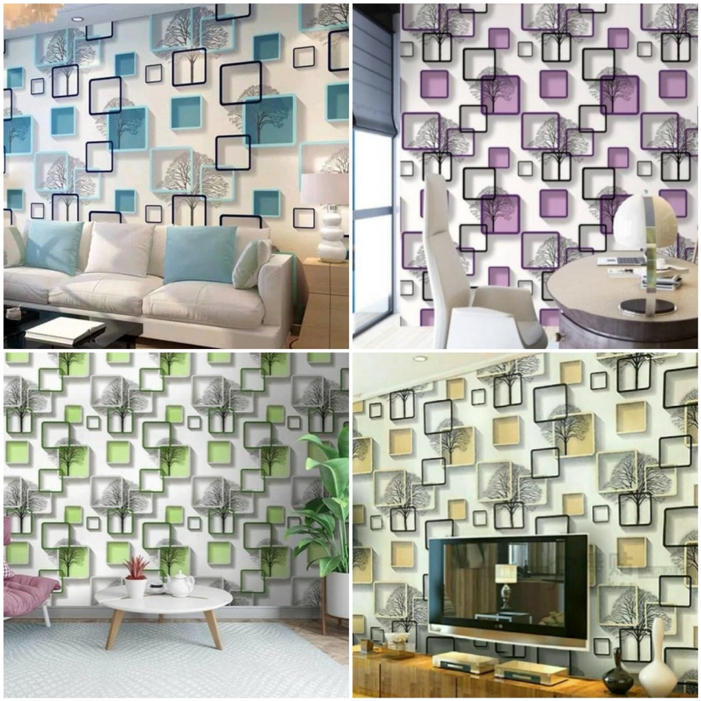 Jual Wallpaper Stiker Dinding Motif Pohon Kotak Dekorasi Kamar Rumah ...