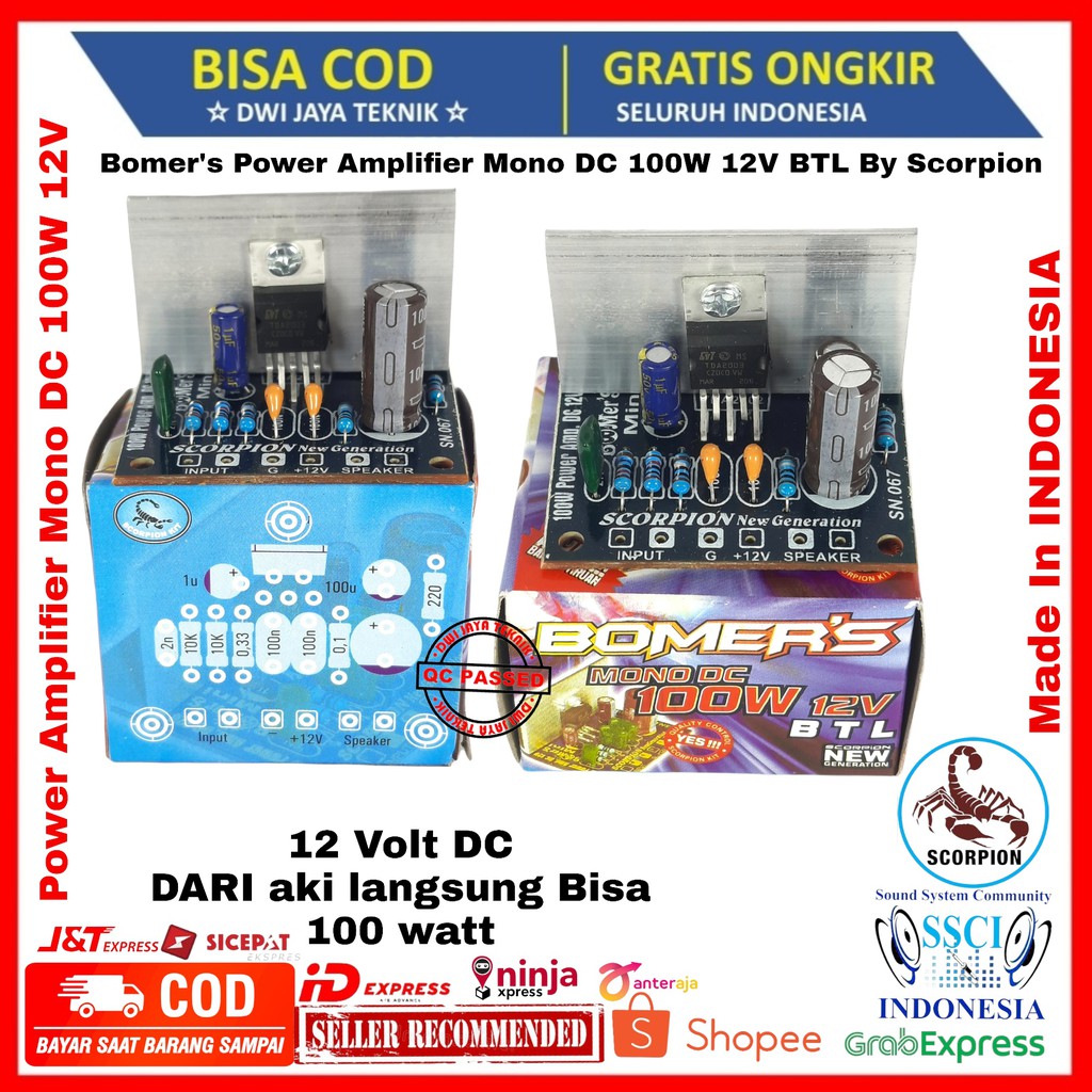 Jual Bomer's Power Amplifier Mono DC 100W 12V BTL By Scorpion | Shopee ...