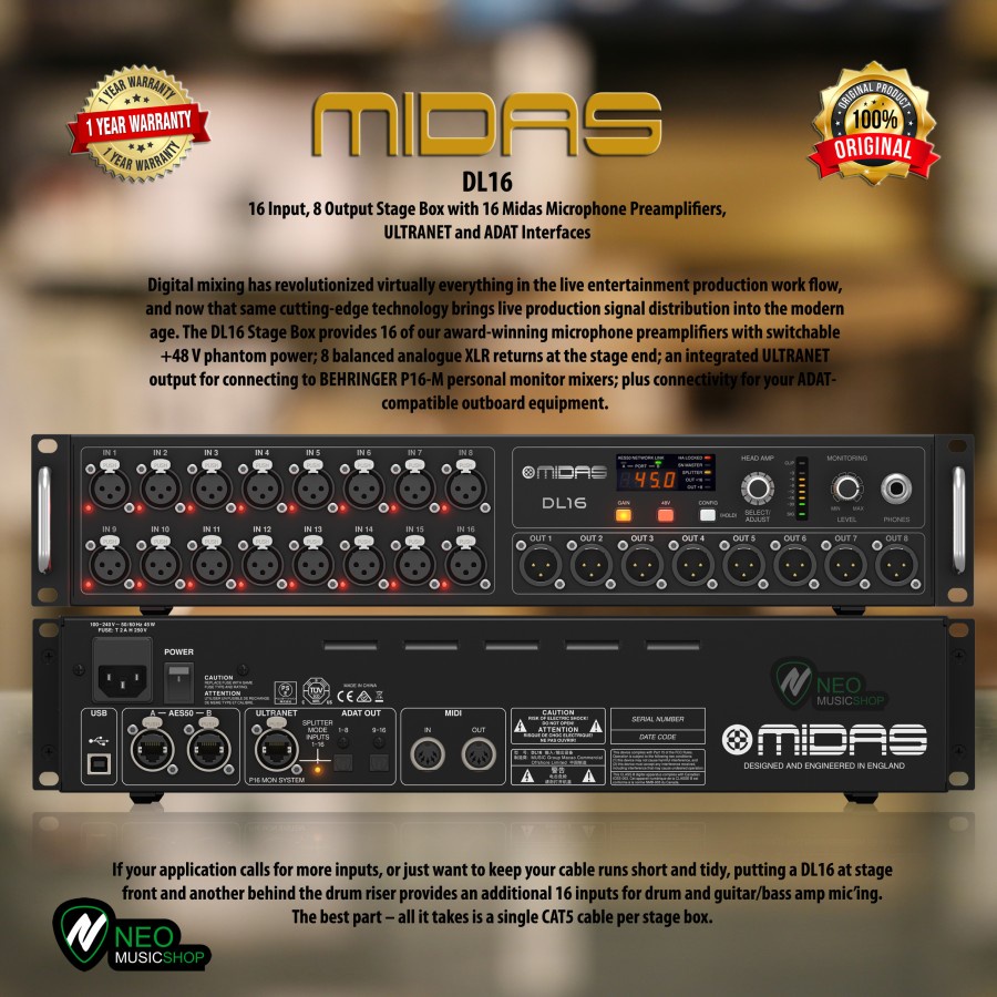 Jual MIDAS DL16 16 Input, 8 Output Stage Box with 16 Midas Preamplifiers | Shopee Indonesia