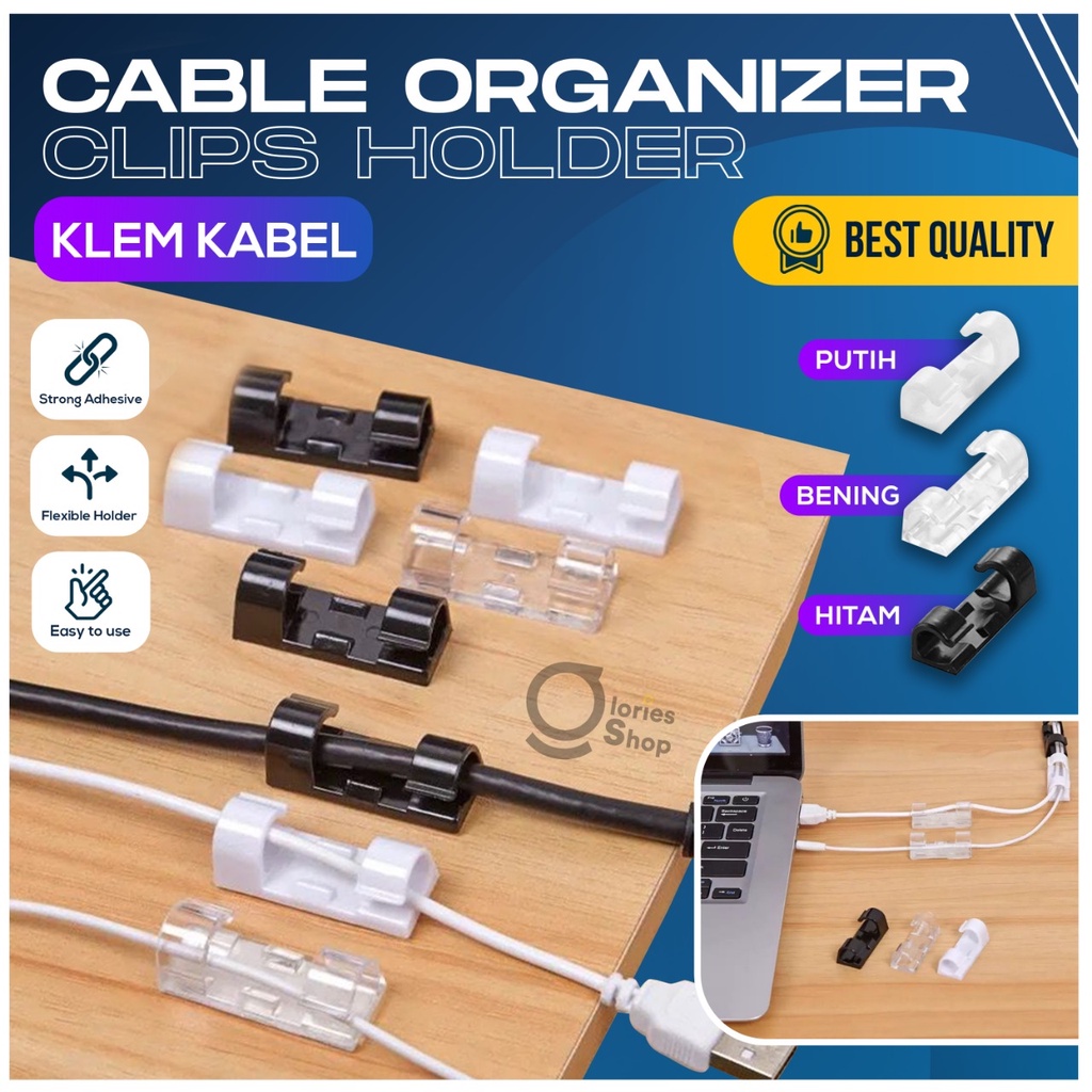 Jual Kabel Clip Cable Organizer Klem Tempel Pengait Kabel Meja Dinding ...