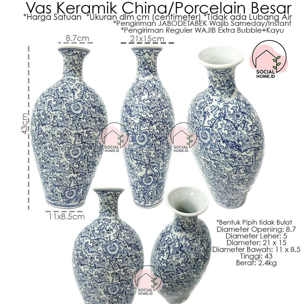 Jual Vas Bunga Keramik Porcelain China Putih Besar, Tinggi 36 38 40 43 45 cm (T 36-45cm ...