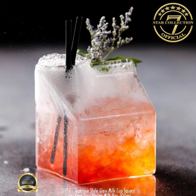 Jual SS951-Japanese Style Glass Milk Cup Square Gelas Kaca Susu Design ...