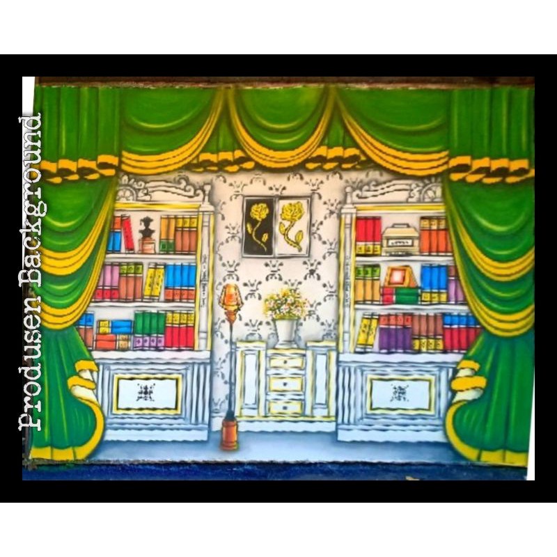 Jual Background Wisuda 3x6m Rak Buku Putih Tirai Hijau Studio Backdrop ...