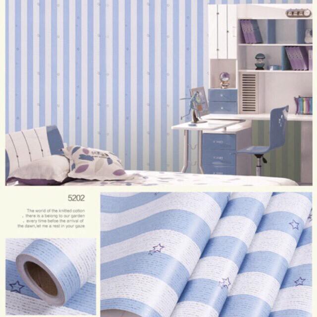 Jual WALLPAPER STICKER MURAH / WALLPAPER DINDING MOTIF SALUR BIRU BINTANG 45 CM x 9 - 10 M ...