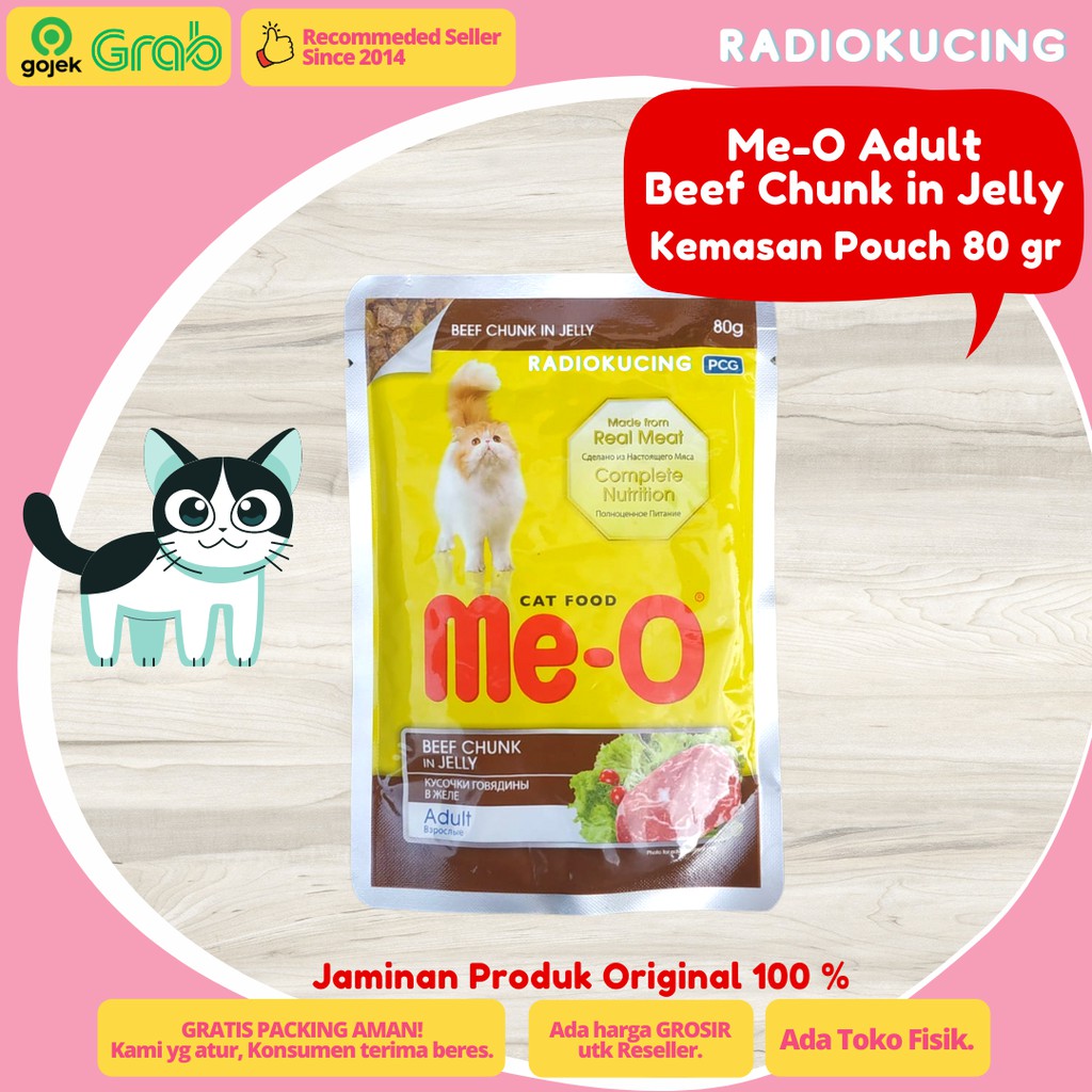 Jual Me-O Meo Adult Beef Chunk In Jelly 80 gr Pouch Wet Food Sachet ...