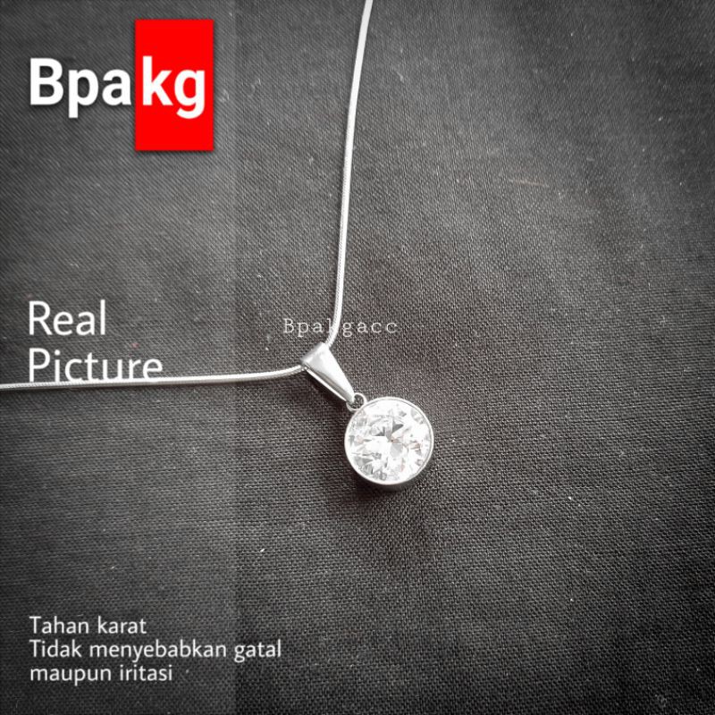 Jual Kalung titanium Liontin diamond metal bulat kalung wanita anti ...