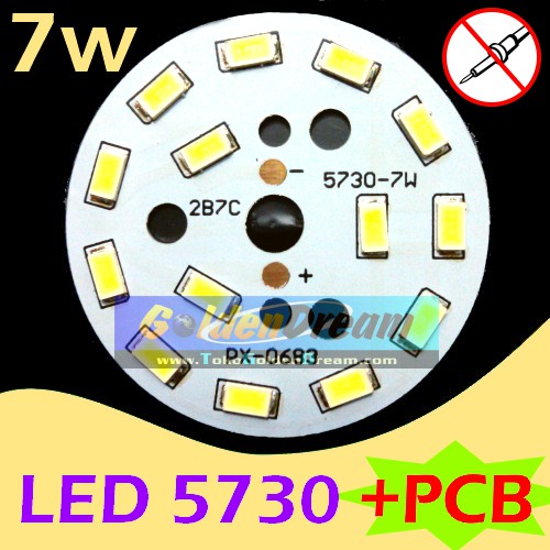 Jual 7w LED 5730 Putih dan Warm White + PCB Aluminium Heatsink Lampu SMD Terang Siap Pakai ...