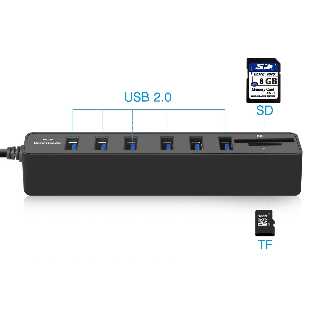 Jual 2 in 1 USB Hub 6 Port Combo Card Reader SD/TF Card | Shopee Indonesia