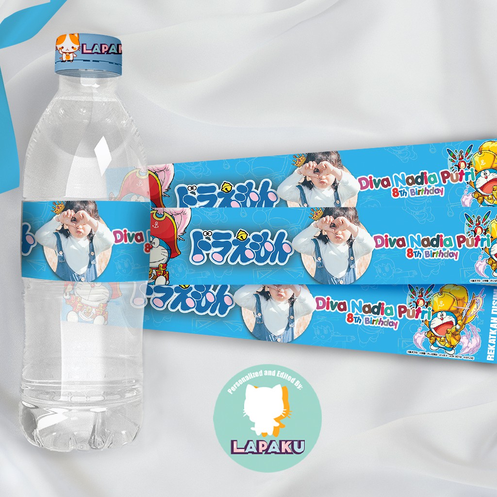 Jual Lapaku Label Botol Aqua Mini 330 ML Tema Doraemon Custom Tanpa ...