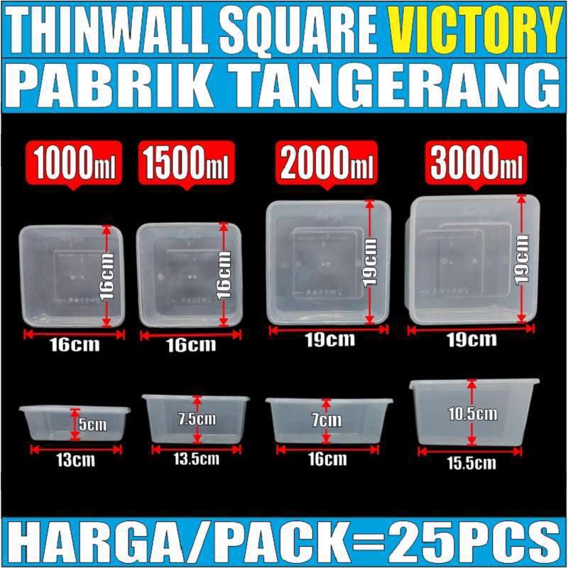 Jual Thinwall SQ 1000ml 1500ml 2000ml 3000ml Per Pack Kotak Makanan ...