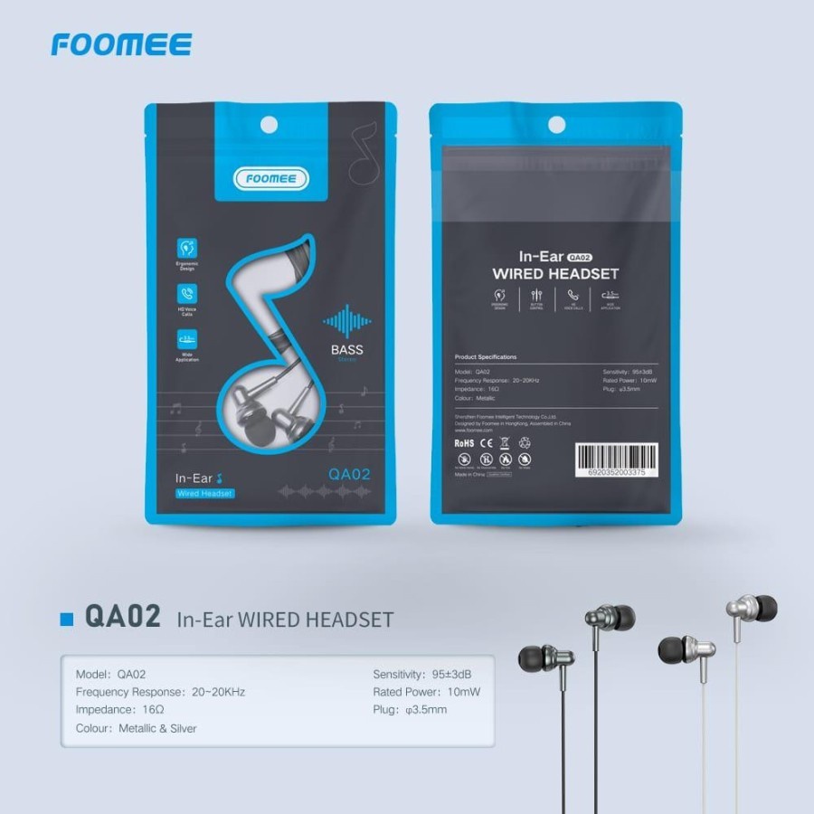 Jual Headset FOOMEE QA02 Earphone Wired | Shopee Indonesia