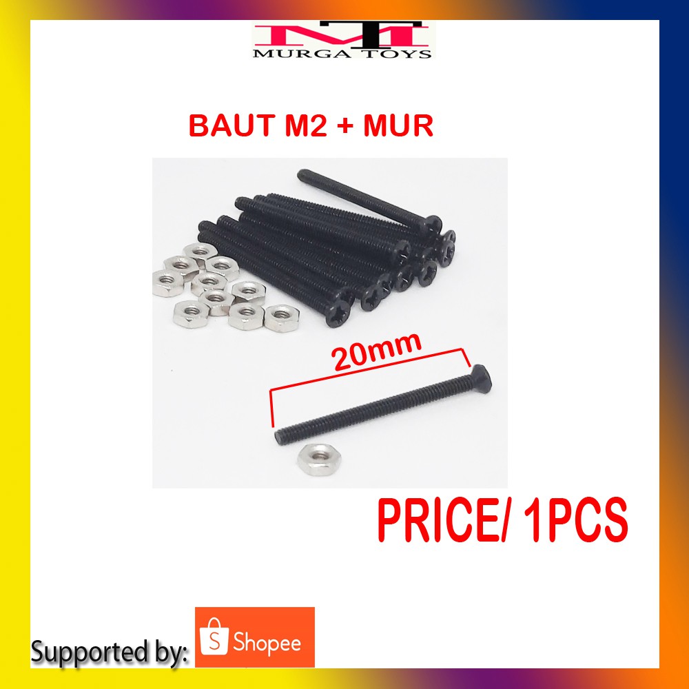 Jual BAUT M2 PANJANG 20MM PLUS MUR | Shopee Indonesia