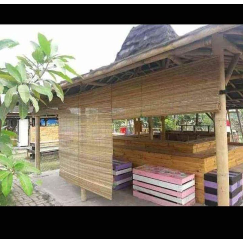 Jual kerey tirai sawit bambu outdoor ukuran 2x2 m lengkap tali penggulung | Shopee Indonesia