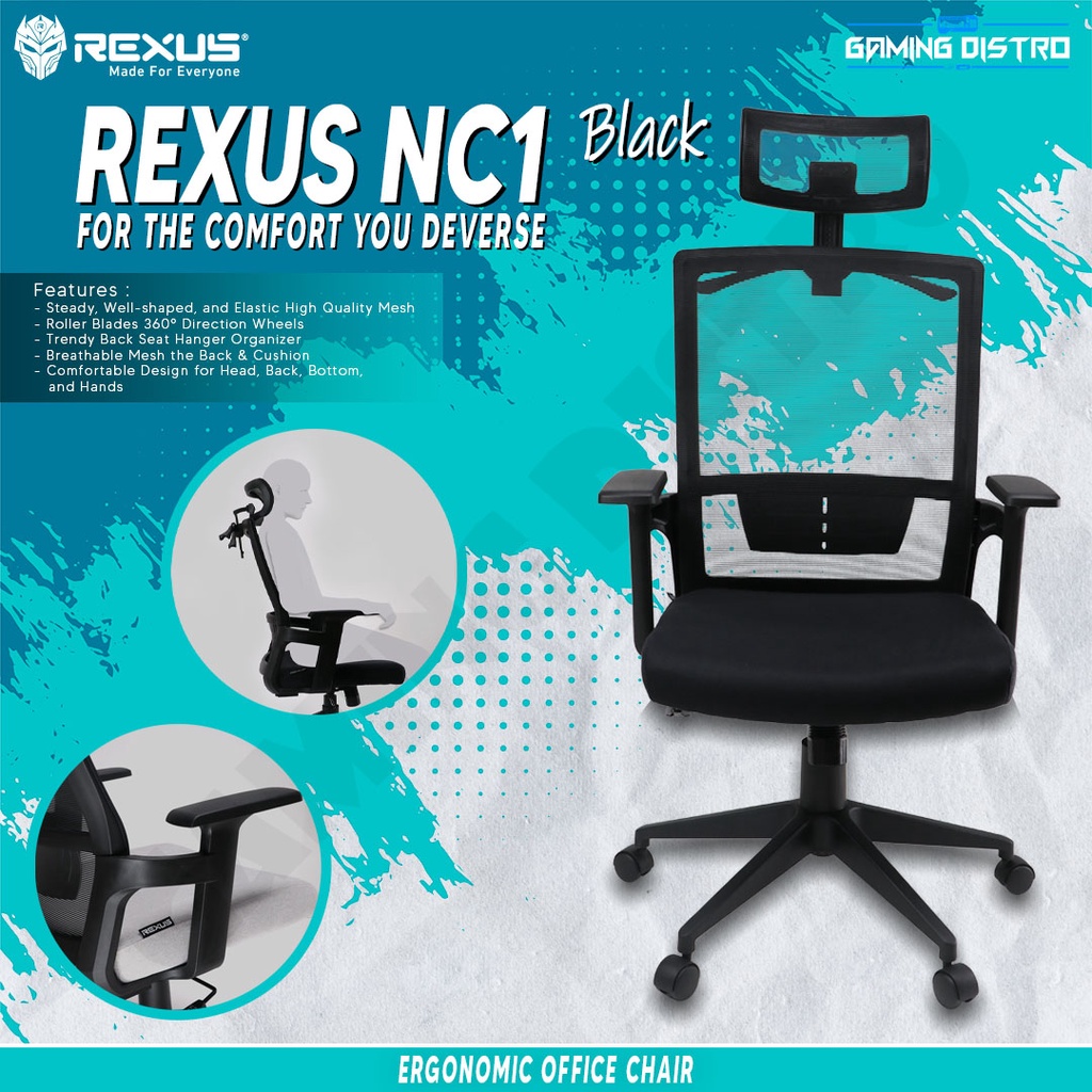 Jual Rexus Ergonomic Office Chair NC1 - Kursi Rexus NC1 Black | Kursi ...