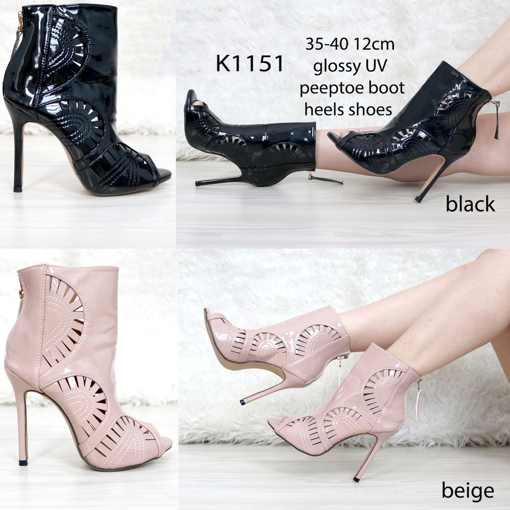 Jual Sepatu High Heel AnkleBoot Pink Hitam Premium - Ankle Boot Heels ...