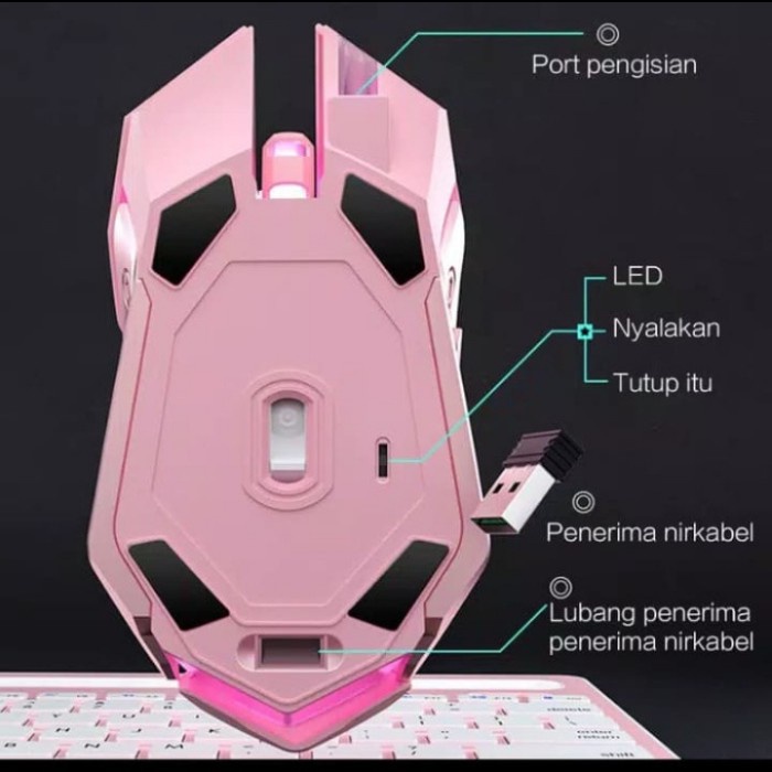 Jual Mouse Gaming Wireless Bluetooth Rechargeable Usb 2.4Ghz Pink Lucu ...