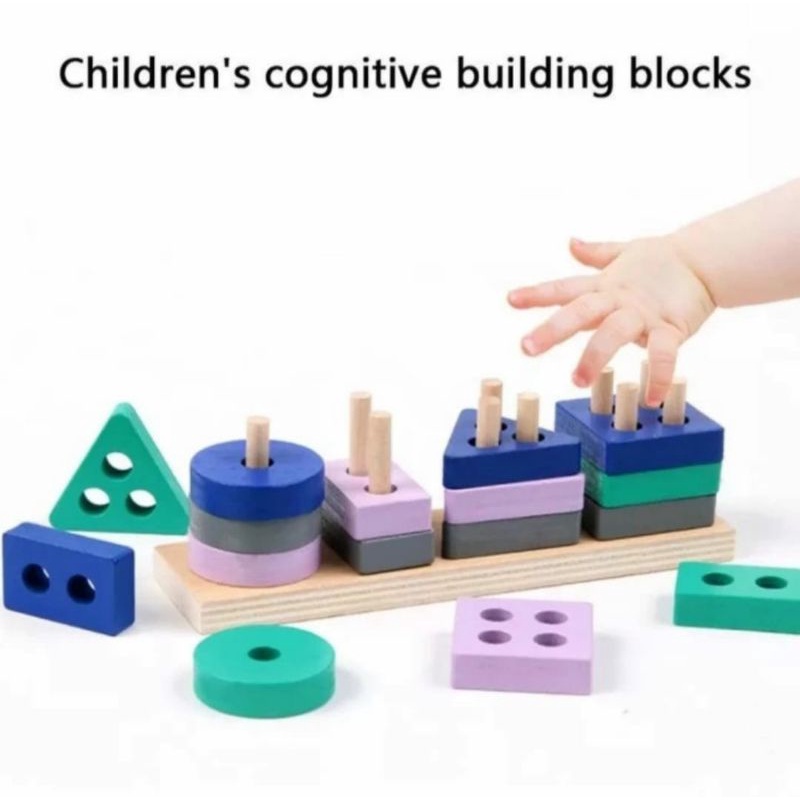 Jual Mainan Edukasi Anak Puzzle Kayu Geometri Wooden Building Block ...