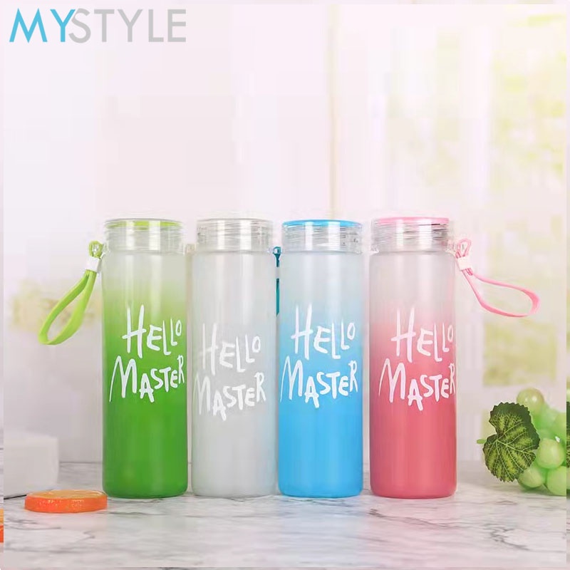 Jual HAPPY TIME BOTOL MINUM KACA HELLO MASTER TUMBLR WARNA GRADASI ...