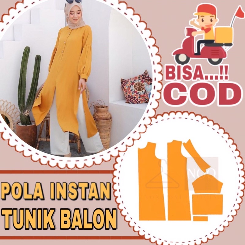 Jual BISA COD ️ Pola baju instan tunik lengan balon kekinian - pola jahit tunik - pola jiplak ...