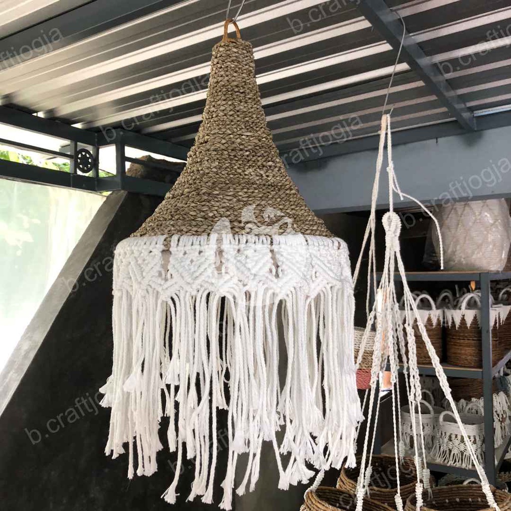 Jual Kap Lampu Gantung Seagrass Macrame Unik Kerangka Besi Kerajinan ...