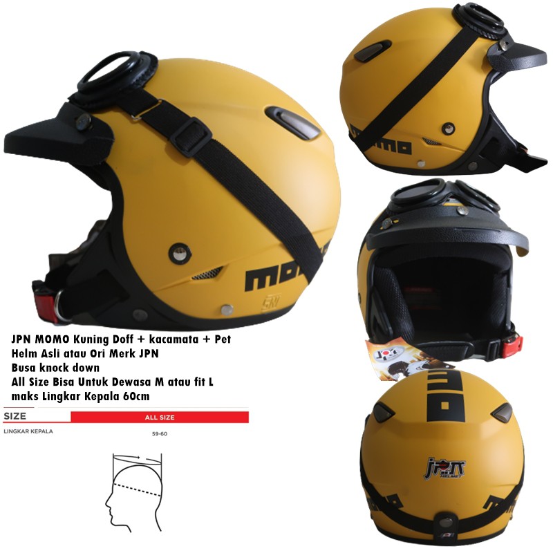 Jual Helm Dewasa Retro Pilot Klasik JPN MOMO Kawai Vintage Kuning Doff ...