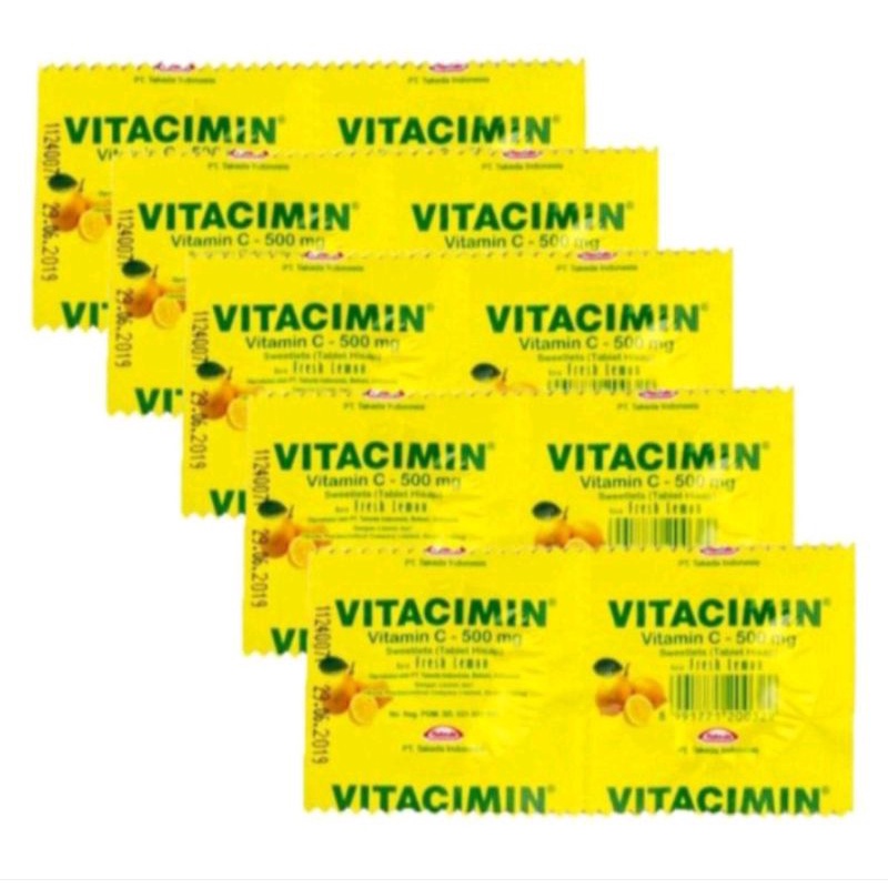Jual Vitacimin Lemon Suplemen Vitamin C 500mg 5 Strip / 10 Tablet ...