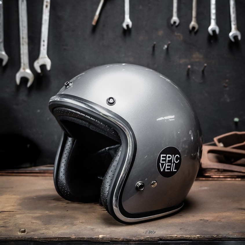 Jual EPIC VEIL Helm Half Face Grey / Abu Glossy List Chrome SNI Model ...