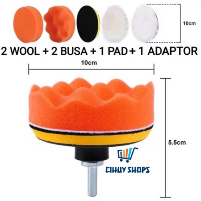 Jual Paket Alat Poles 4 inch Pad 6 pcs Busa Wool Wol Busa Buff Spons ...
