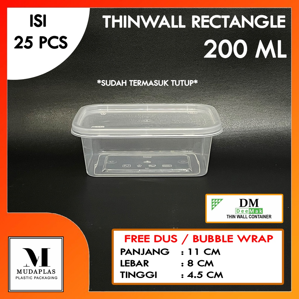 Jual Thinwall 200 ml Persegi Panjang Rectangle DM Kotak Dessert isi 25 pcs | Shopee Indonesia