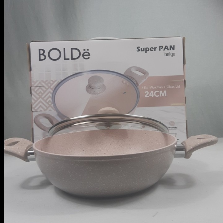 Jual BOLDE SUPER PAN 2 EAR WOK PAN WAJAN KUALI 24 CM BEIGE + GLASS LID ...