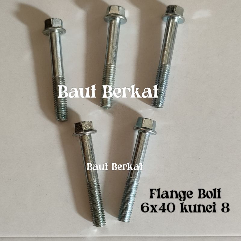 Jual ISI 100 PCS flange bolt 6x40 kunci 8 putih baut topi 6x40 baut blok mesin motor kunci 8 6 x ...