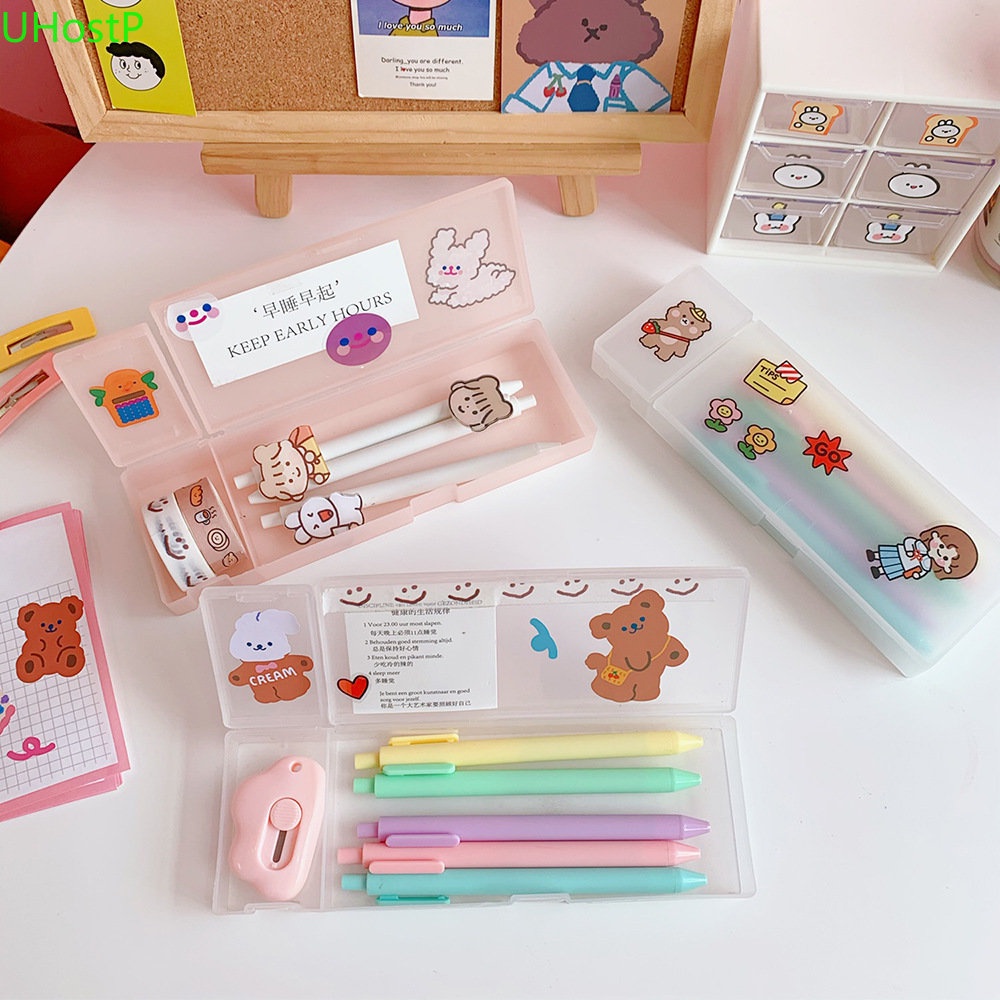 Jual Pencil Case Student Transparent Pure Color Big Capactiy Creative ...