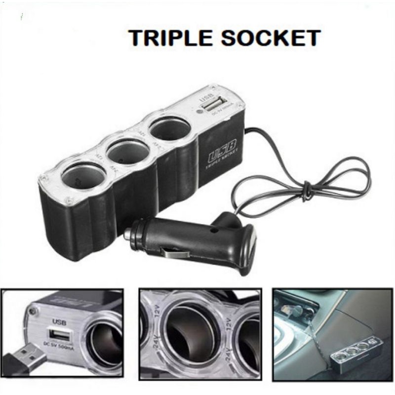 Jual caver mobil car lighter socket cas mobil 3 lubang cas mobil triple ...
