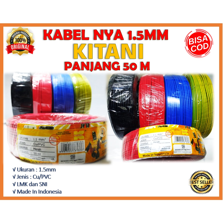 Jual Kabel NYA 1.5mm 50Meter KITANI Listrik Kabel 1.5 Kitani 1.5 | Shopee Indonesia