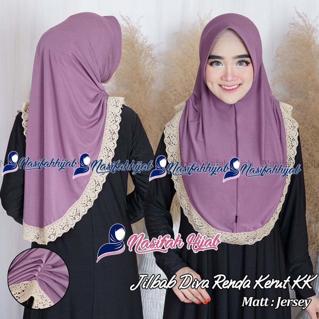 Jual Nasifah Hijab2 - Jilbab DIVA Renda Kerut KK Bahan Jersey | Shopee ...
