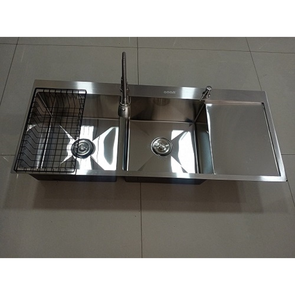 Jual Kitchen sink 120x50 ONAN Stainless 2 hole wing comp | Shopee Indonesia