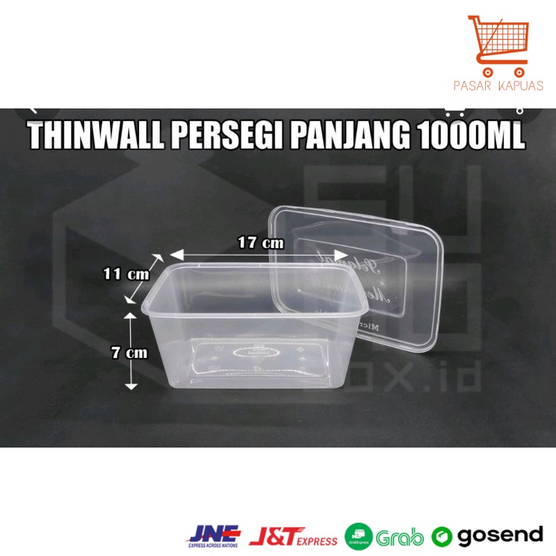 Jual [ COD ] Thinwall PERSEGI PANJANG 1000ml + Tutup / Kotak Makan ...