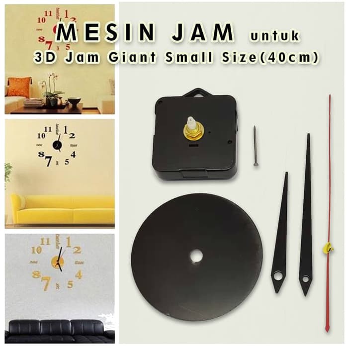 Jual Mesin Jam Dinding 3D Giant Wall Clock Size SMALL Diameter 40 cm ...