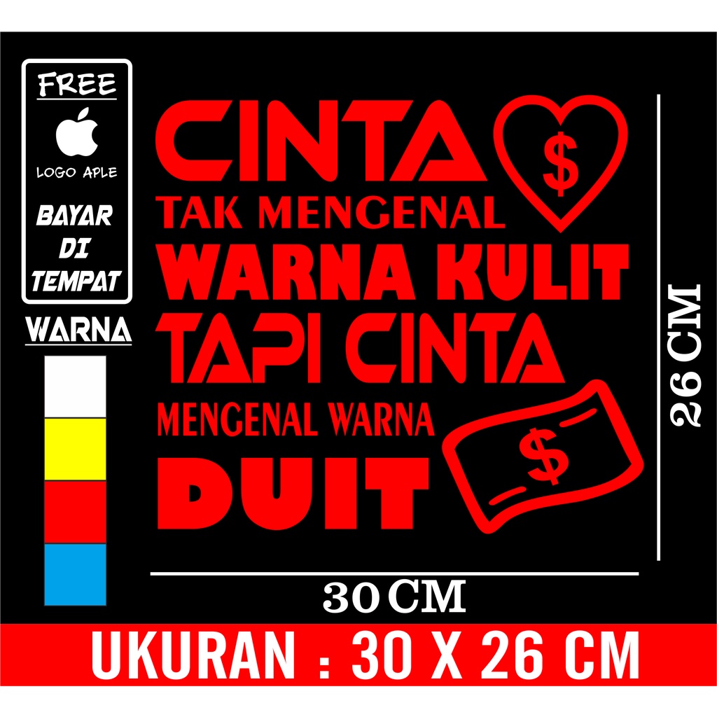 Jual [ COD ] Stiker tulisan kata kata cinta tak mengenal warna kulit ...