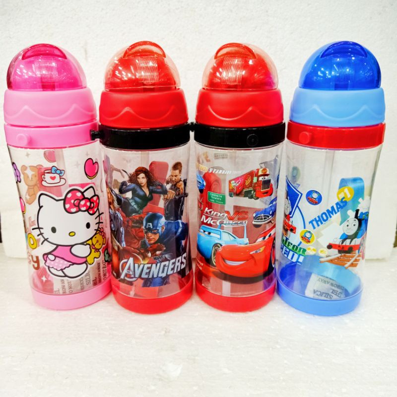 Jual Botol Air Minum Anak Karakter BPA FREE Tali Panjang dan Sedotan | Shopee Indonesia