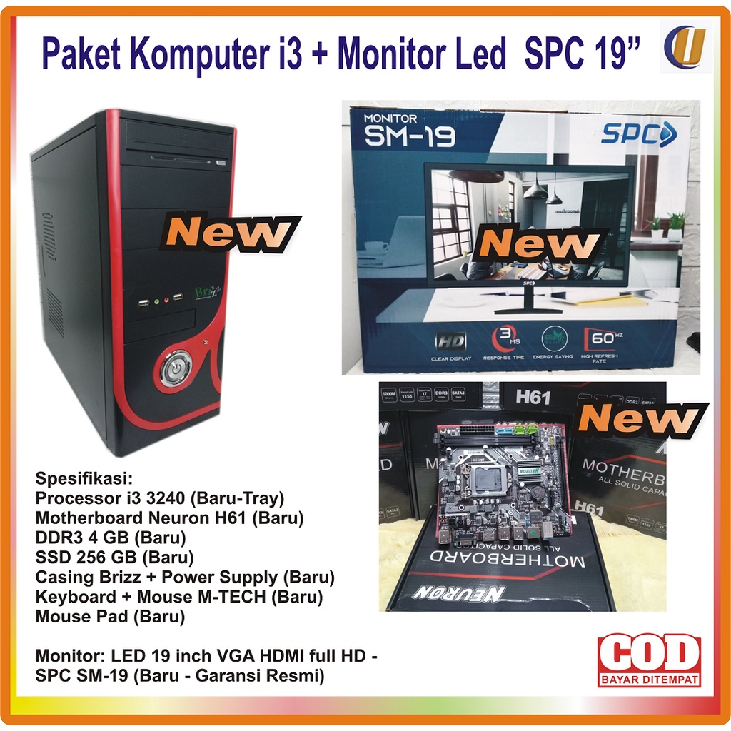 Jual Paket Komputer i3 (Baru) + Monitor LED 19 inch VGA HDMI full HD ...
