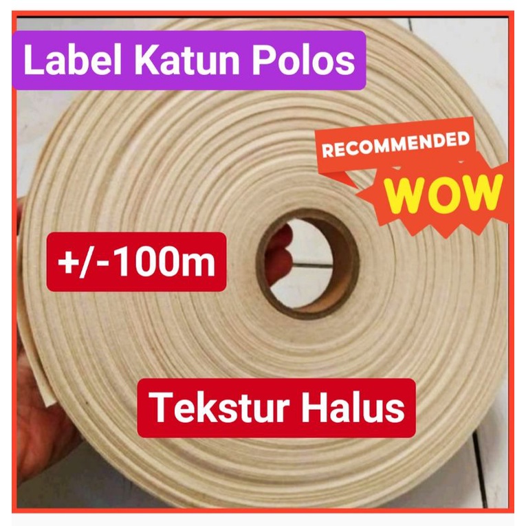 Jual [100 meter] Label pita katun polos halus roll premium cream hitam ...