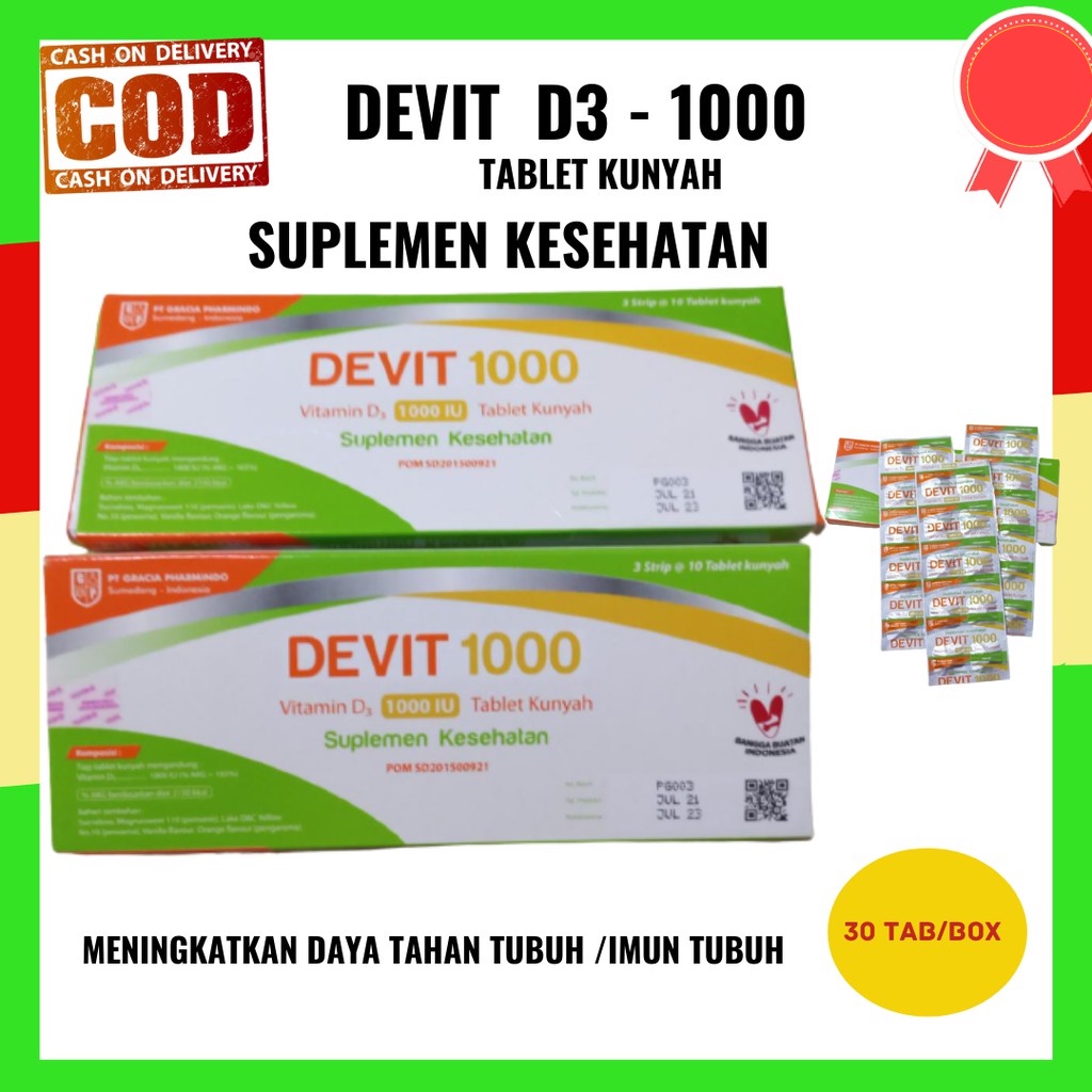 Jual Vitamin D D3 1000 iu vit d3 1000 Devit d3 1000 tab kunyah | Shopee ...